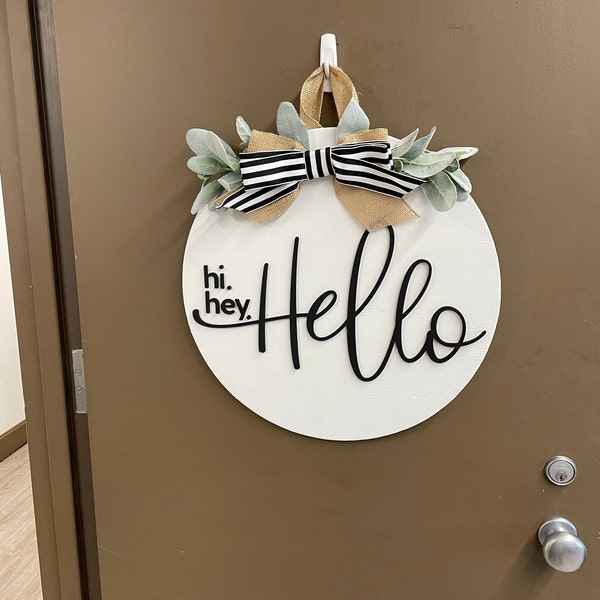 Hi Hey Hello Door Hanger | Hello Front Door Decor | Custom Door Sign ...