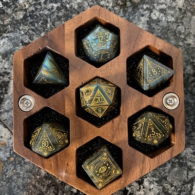 Full Set Labradorite Polyhedral Dice Set Set Warlock Style Dungeons and ...