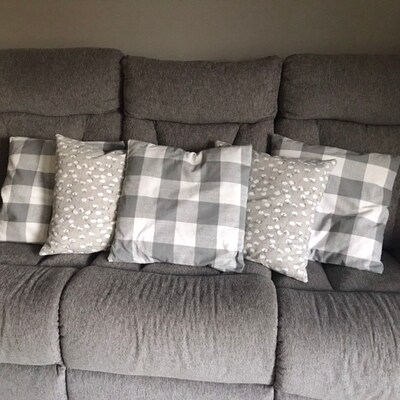 Gray and White Buffalo Plaid Check Fabric by the Yard Designer Cotton ...