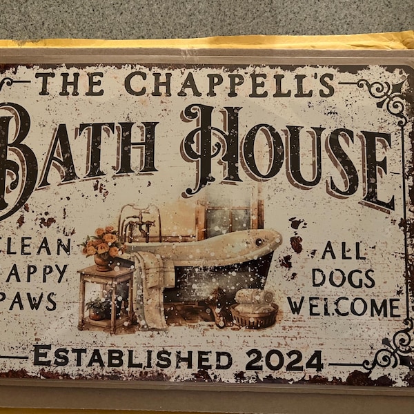 Personalized Custom BATH HOUSE Metal Bathroom Sign Decoration Modern ...