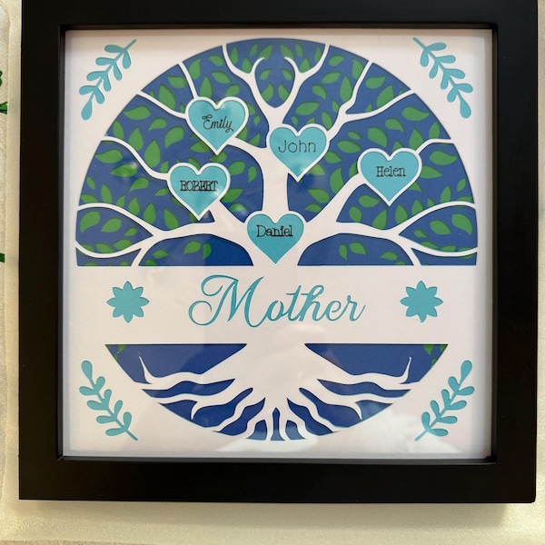 Customizable 3D Family Tree Shadow Box Svg, Custom Names Shadow Box ...