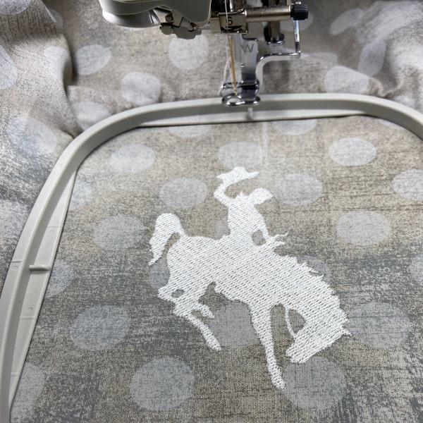 Wyoming Rodeo Cowboy on Bucking Horse State Symbol - Machine Applique ...