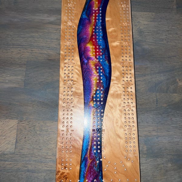 Figured Maple & Resin Cribbage Board * 3 Track Cribbage Board * Figured ...