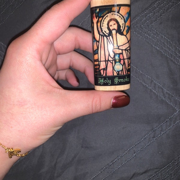 Holy Smoke Jesus Smoking Holding Pipe Lighter Case Holder Sleeve Cover ...