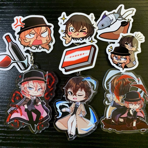 BSD Acrylic Keychains || Ranpo Poe Mushitarou || Perfect Crime Trio - Etsy