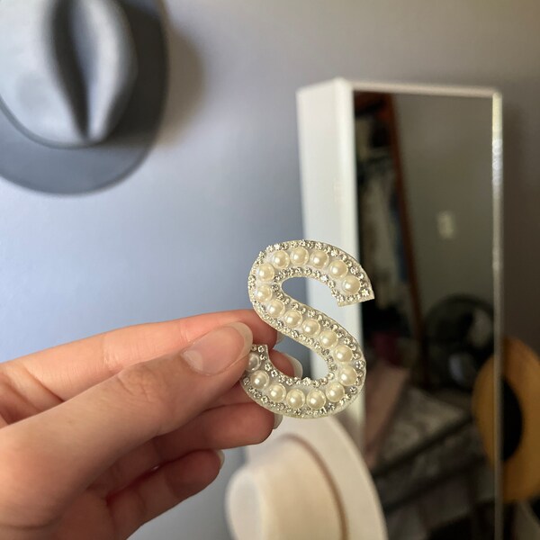 White Pearl and Rhinestone Letter Patches | Iron on | A-Z Letters - Etsy