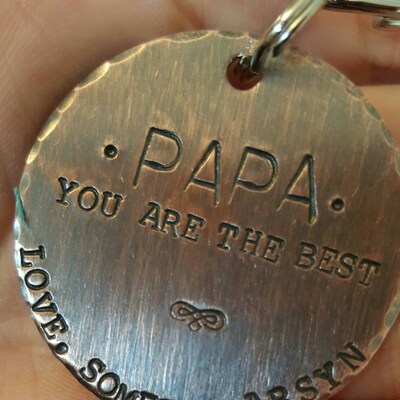 Keychain for Papa, Gift for Papa, Copper Handstamped Keychain for Dad ...