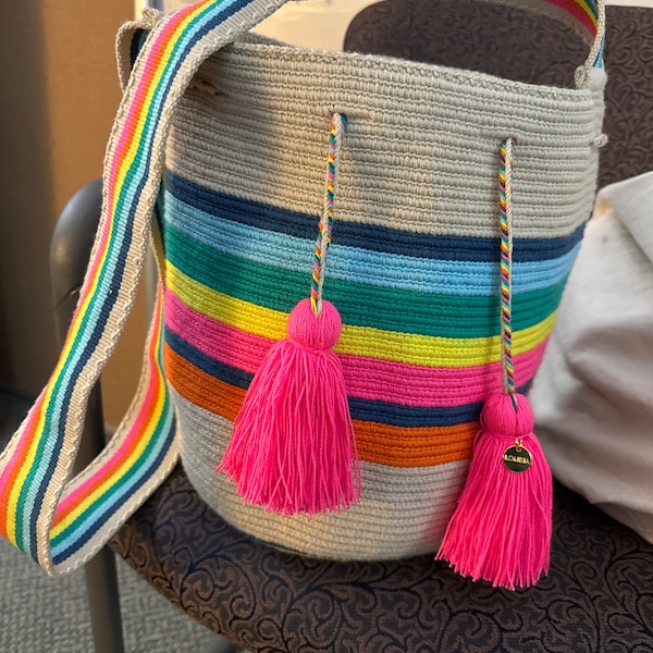 Fairtrade Pink WAYUU Bag, Mochila From Colombia, Medium Crochet ...