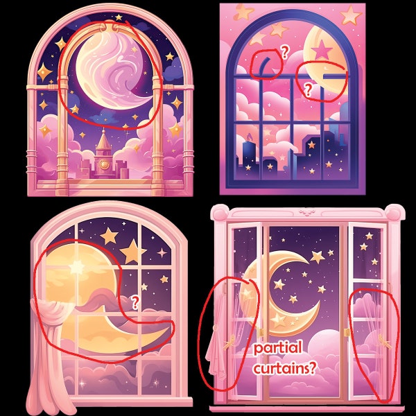 Celestial Windows Clipart Bundle, 20 PNG Pink Cartoon Graphics, Night Fantasy Magical Moon Stars ...