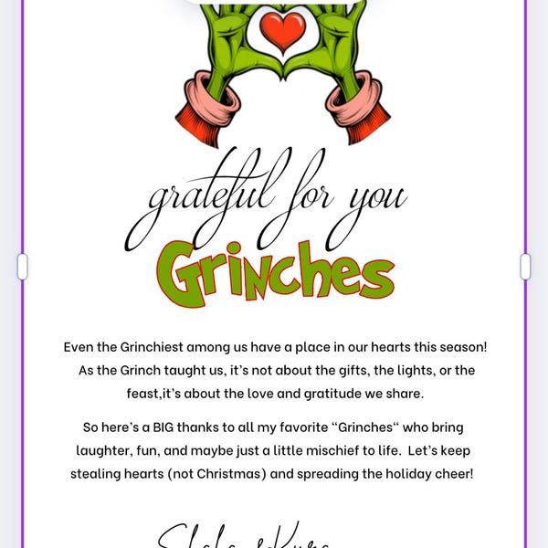 Grateful for You Grinches Christmas Party Welcome Note, Grinch ...