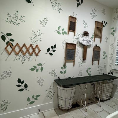 Watercolor Leaves Wall Pattern Kit FLORAL WALL STENCILS Instead of ...