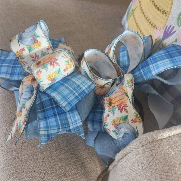 Rag Bow Farmhouse Shabby Chic Blue and White Fabric Rag Bow for Wreath ...