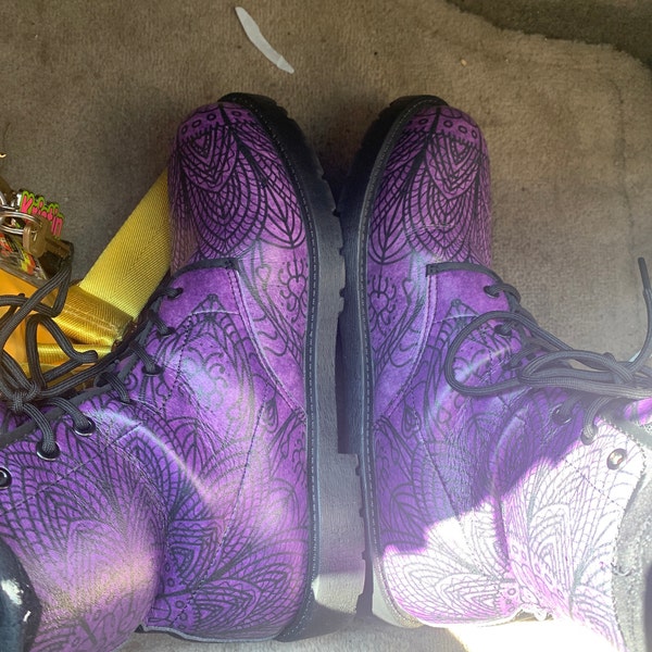 Combat Boots - Dark Purple Mandala | Purple Boots for Women, Handmade ...
