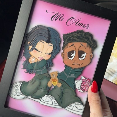 Y2k Custom Cartoon Chicano Couple Digital Art Portrait, Anniversary ...