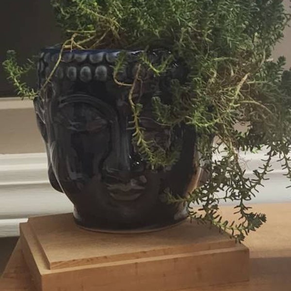 Serene Buddha Planter Pot in Royal Blue Glaze for Herbs, Flowers or ...