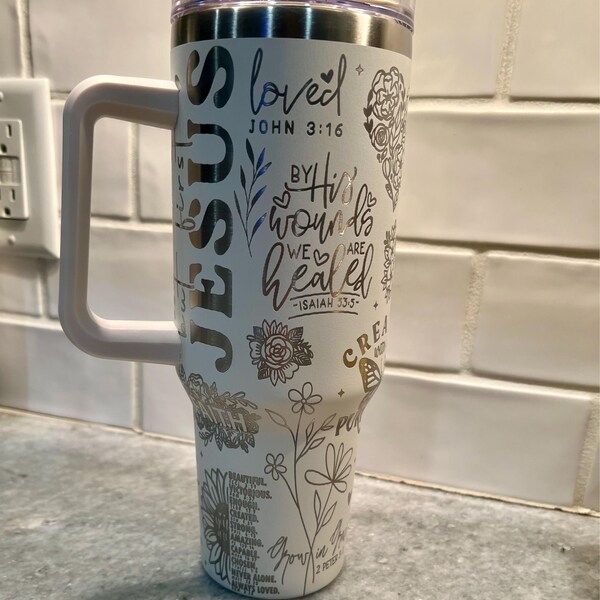 Bible Verses Engraved Tumbler | Cup Holder Friendly Travel Mug | Vacuum ...