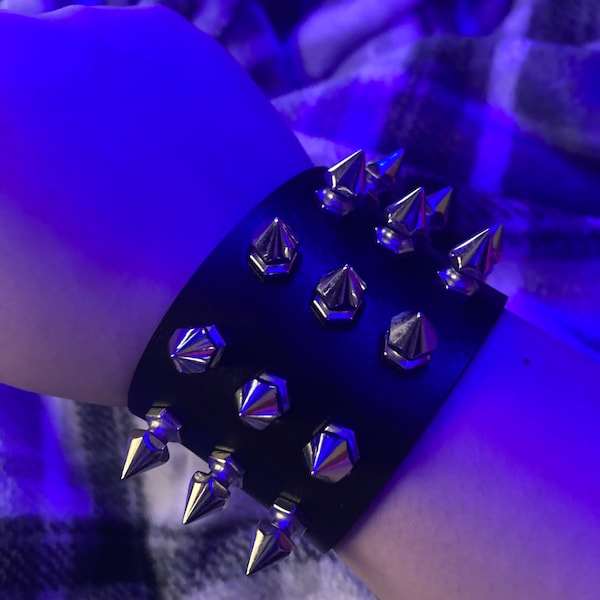 3 Row Spike Emo Goth Alt Wristband Snap Button Bracelet - Etsy