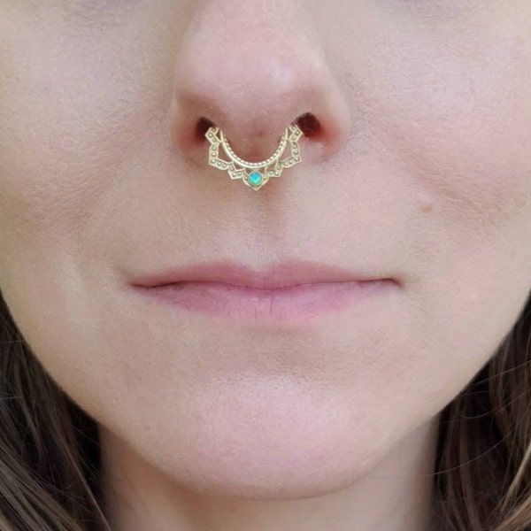 Solid Gold Septum Ring, Septum Piercing, 14K Septum Ring, Tribal Septum, Cartilage Earring ...