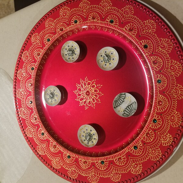 Set of 5 and 10 Decorative Henna Art Charger Plates With Beaded Rims ...