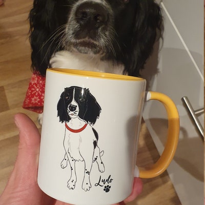 Personalised Springer Spaniel Mug, Bespoke Illustrated Dog, Pink, Red ...
