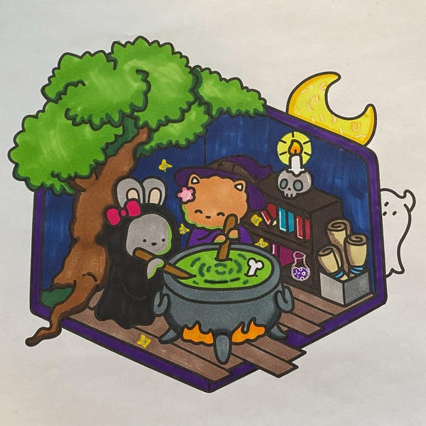 Halloween Coloring Pages, 40 Cute, Cozy, Spooky Vibes Illustrations ...