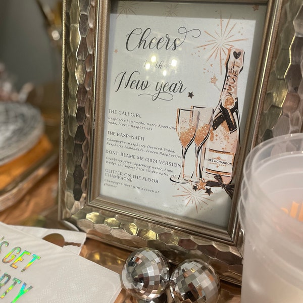 New Years Eve Drink Menu Sign, Holiday Bar Sign, New Years Party Bar ...