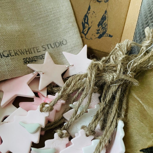 5 Pinkmas Petite Pastel Pink Trees With Tiny Bird, Christmas Clay Gift ...