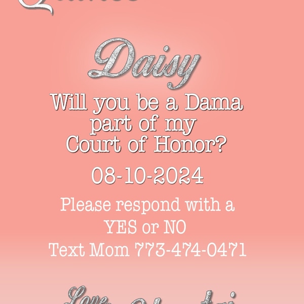 Mis Quince | Quinceanera Court Proposal Message Dama Chamberlain by ...