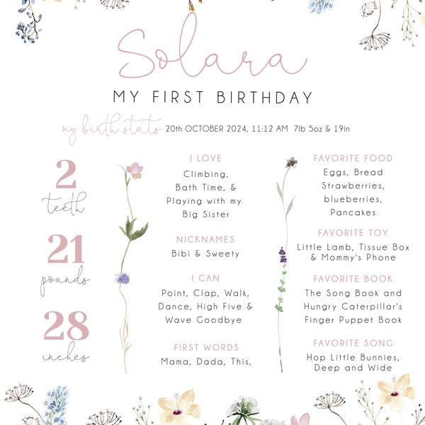 Girls First Birthday Invitation Bundle, Wildflower Birthday Invitation ...