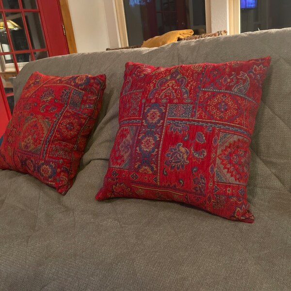 Any Size Red Turkish Kilim Throw Pillow Cover, Dark Red Bohemian Kilim ...