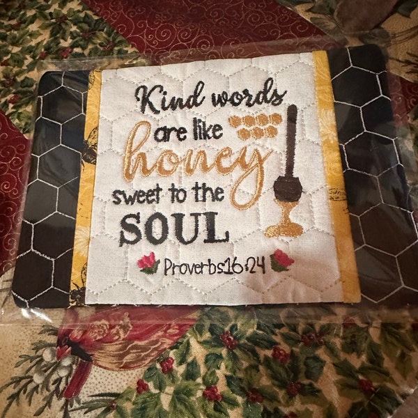 Faith Hope Love Flower Mug Rug. Machine Embroidered, Quilted and ...