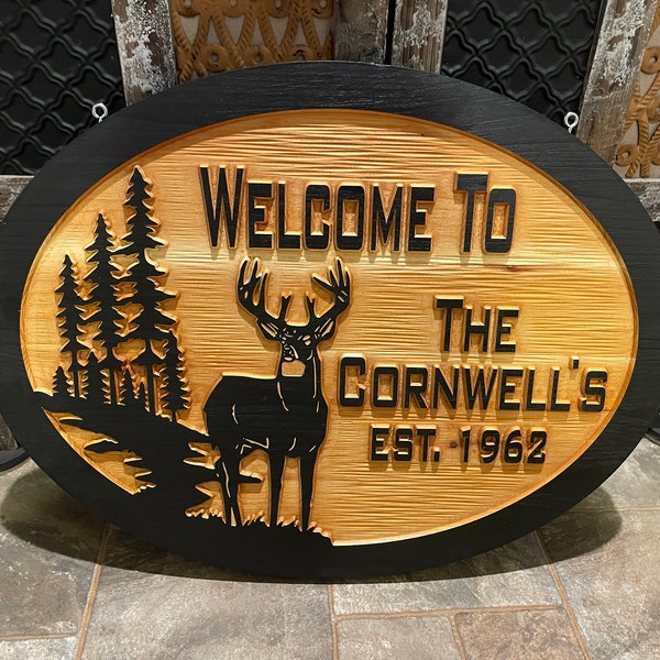 Farmhouse Carved Name Address Rustic Tree Outdoor Wood Sign ...