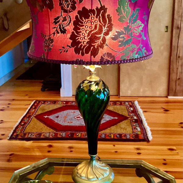 Cloisonne Style Green Porcelain Floral Ball Electric Lighting Lamp ...