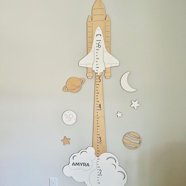 Personalized Space Themed Growth Chart Wooden Growth Chart Rocket Ship ...