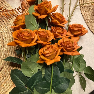 Burnt Orange Real Touch Silk Roses, DIY Florals Wedding/home/kitchen ...