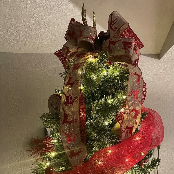 Extra Large Silver Tree Topper Bow - Christmas Tree Topper - Holiday ...