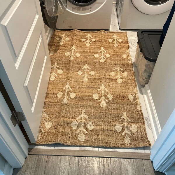 9x15 Jute Rug Ivory Black Flower Natural Jute High Quality Hand Woven ...