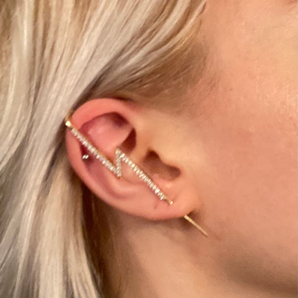 Ear Wrap Crawler Hook Earring, 14k Gold Plated, Edgy Wrap Ear Pin ...