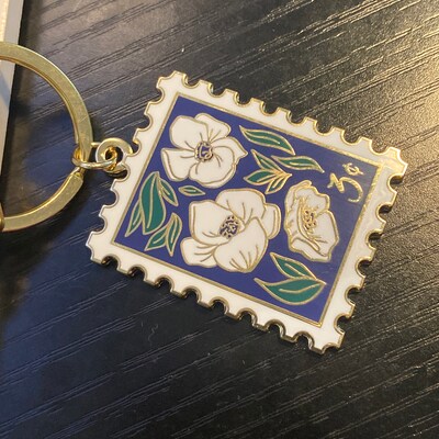 Anemone Postage Stamp Enamel Keychain // Floral Stamp / Postage ...