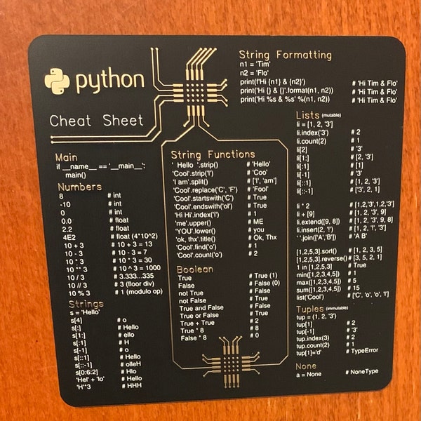 Python Cheat Sheet Coasters Made From a High Quality Circuit Board for Software Engineers ...