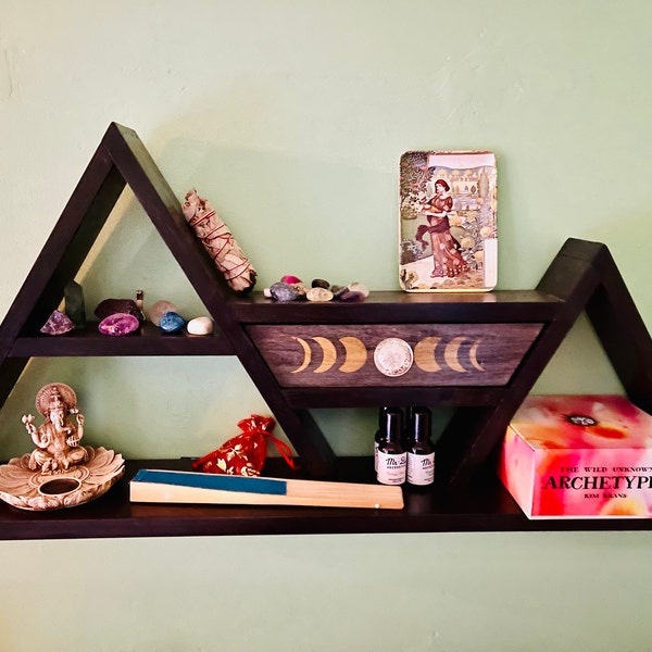 Two Peak Mountain Altar Shelf With Moon Phase Pull Out Drawer - Etsy