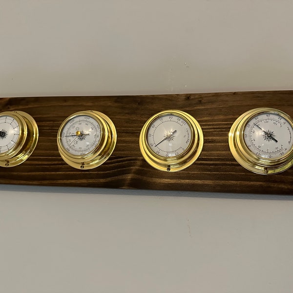 Weather Station - Barometer Clock Hygrometer Thermometer - Solid Wood ...
