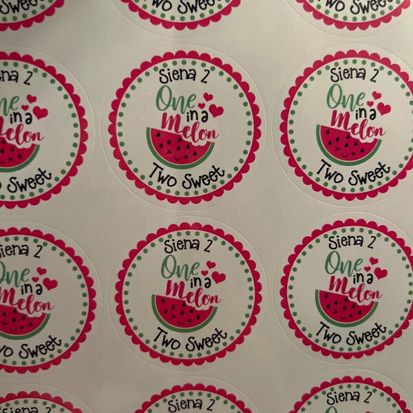 Personalized One in A Melon Stickers, Watermelon Birthday Party, One in ...