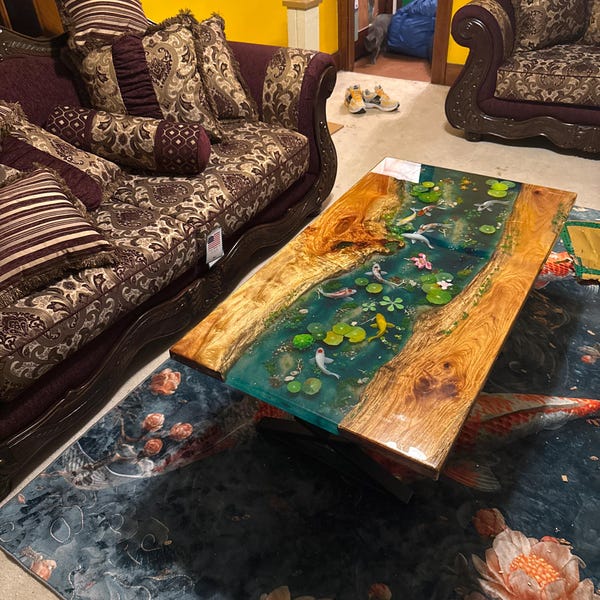 Luxury Koi Fish Epoxy Table – Handmade Resin River Dining Table ...