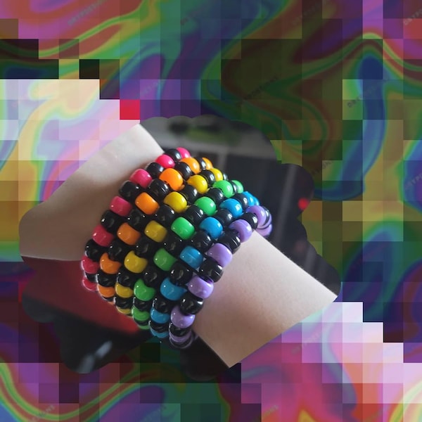 Checkered Rainbow Kandi Cuff - Etsy