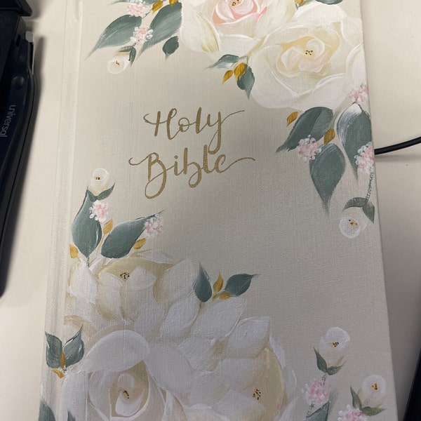 Hand Painted Catholic Bible, Sacred Heart of Jesus and Immaculate Heart ...