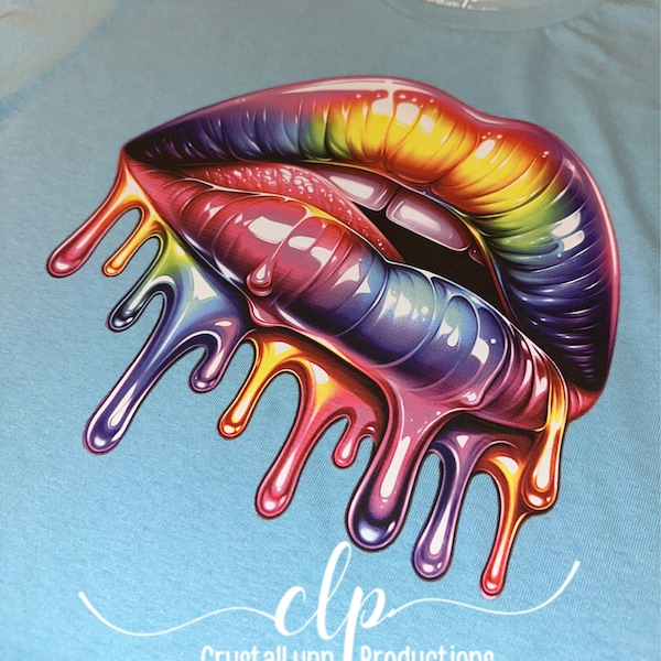 Rainbow Lips PNG, Kiss Lips Dtf Design, Dripping Lip Clipart, Licking ...
