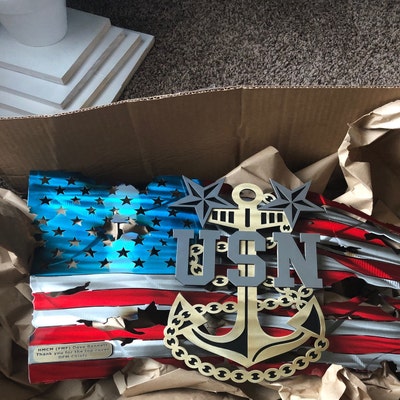 Master Chief Navy American Flag Officially Licensed, Tattered Flag, USN ...