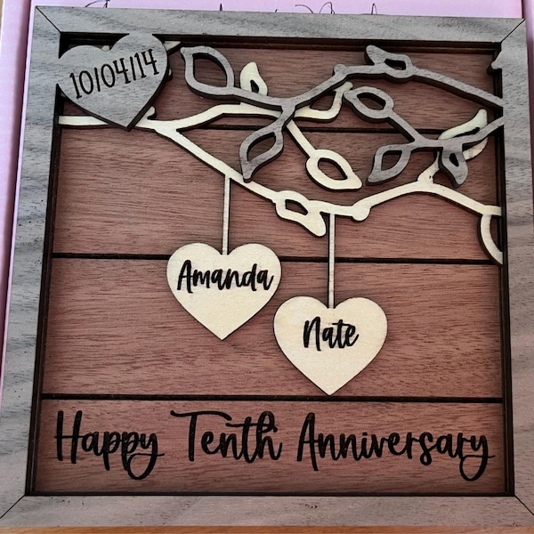 Personalized Wood Anniversary Sign: Layered 3D Heart Date Frame ...
