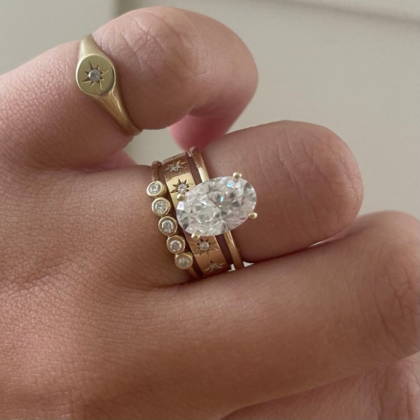 Star Setting Diamond Ring, 14k Gold Wedding Band With Diamond, Rose ...